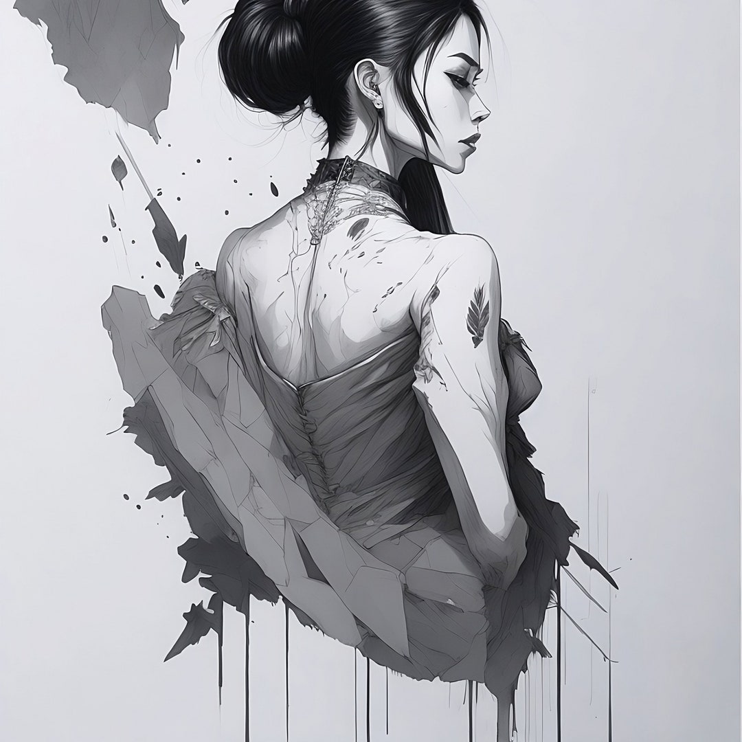 Graceful Essence: Digital Ink Drawing of a Young Asian Woman - Celebrating Beauty and Diversity ...