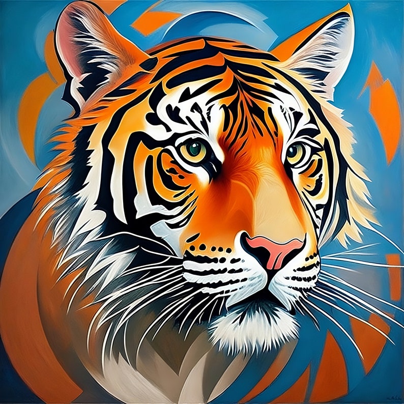Fierce and Abstract: Digital Artwork of a Tiger Head in Picasso Style ...