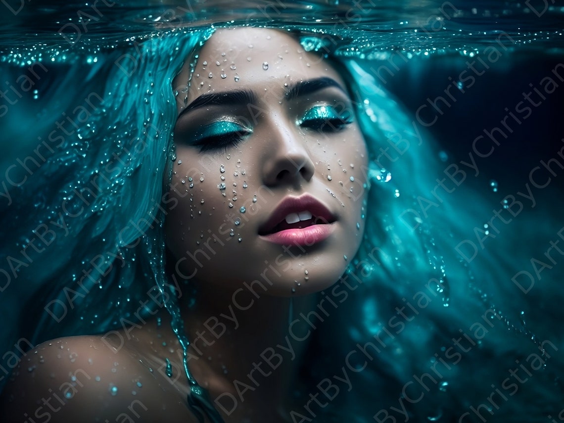 Enchanting Depths: Digital Artwork of a Mermaid Underwater - A Mystical ...