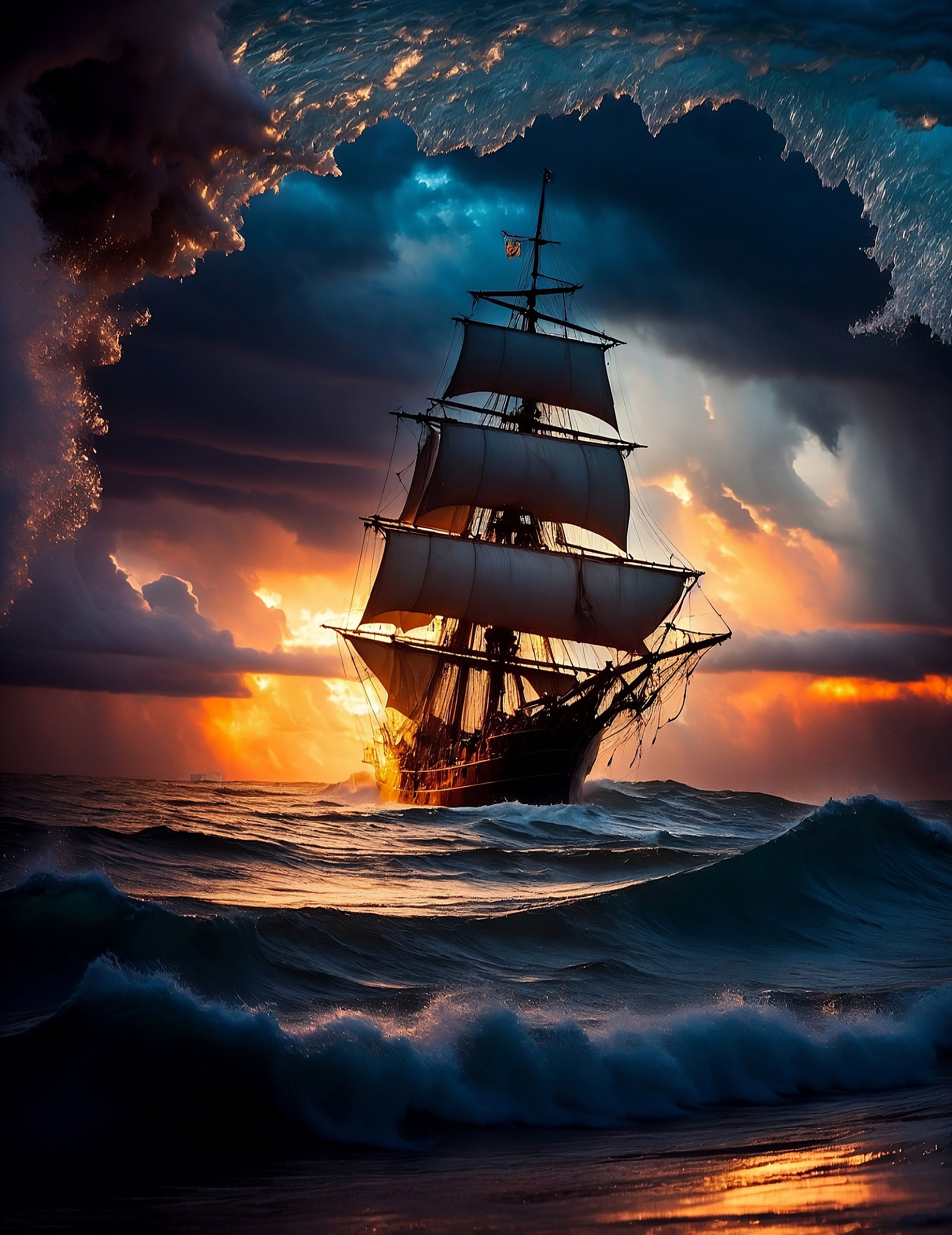 Ghost Ship Digital Image, the Flying Dutchman at Sea Graphic Design ...