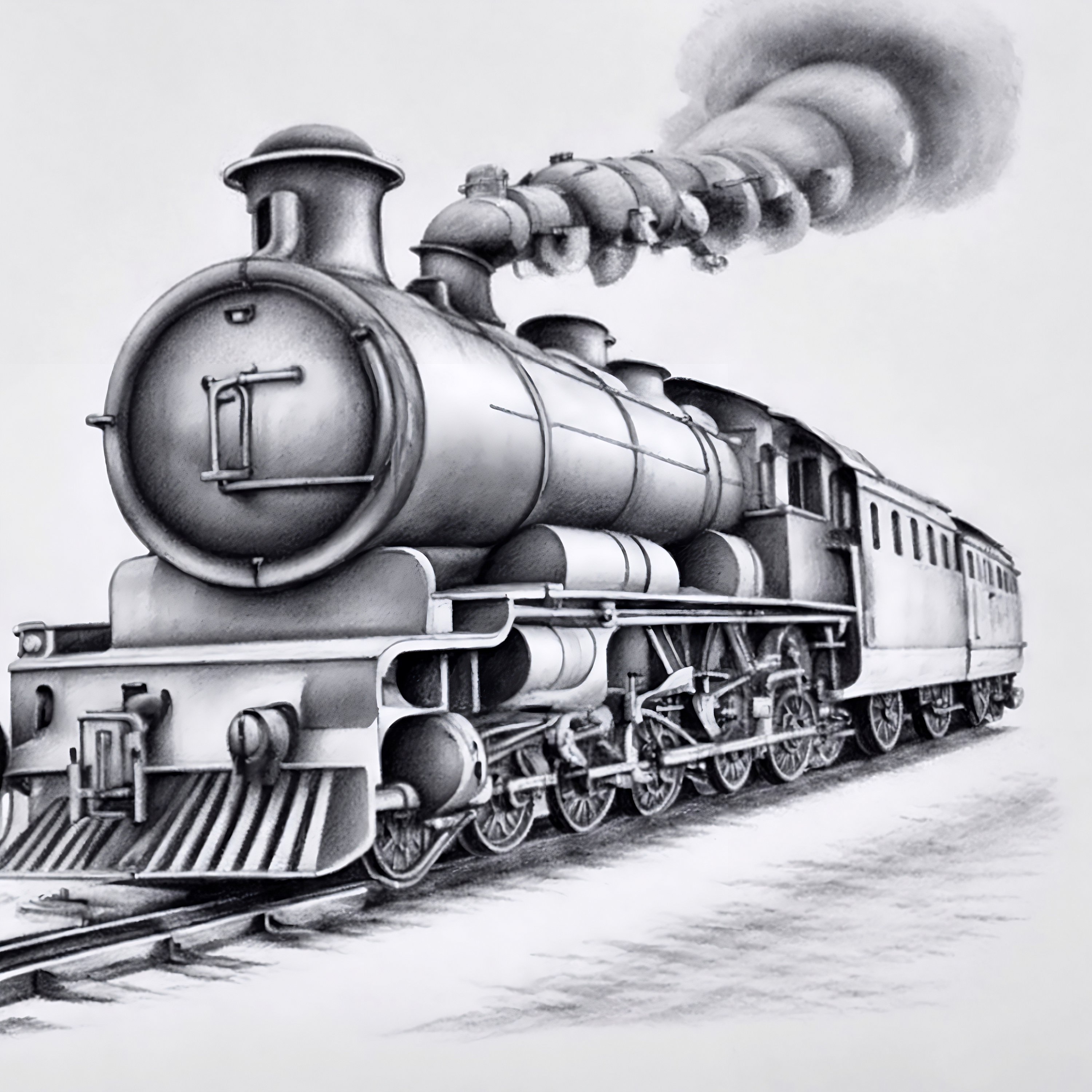 Vintage Steam Locomotive Pencil Drawing - Digital Artwork Capturing Nostalgic Charm - Etsy