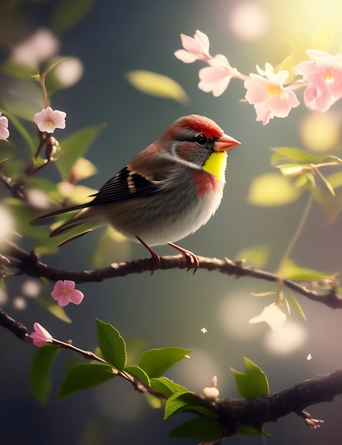 4 Times a Digital Bird on Branch Artwork - Nature-inspired Wall Decor ...