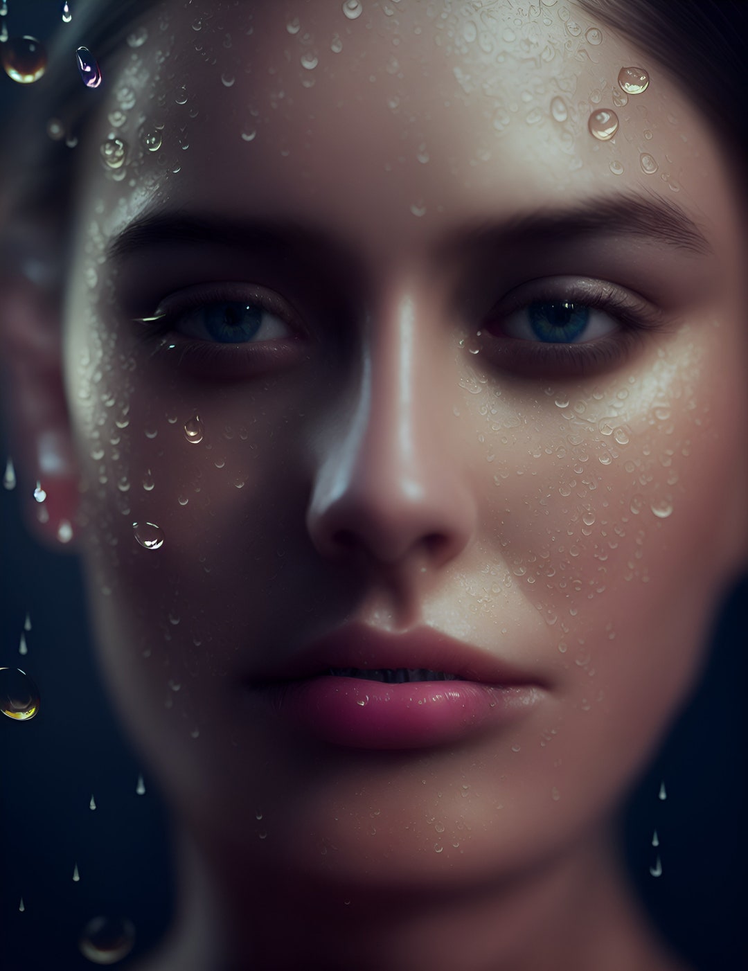 Realistic Portrait of a Woman With Waterdrops, Digital Painting - Etsy