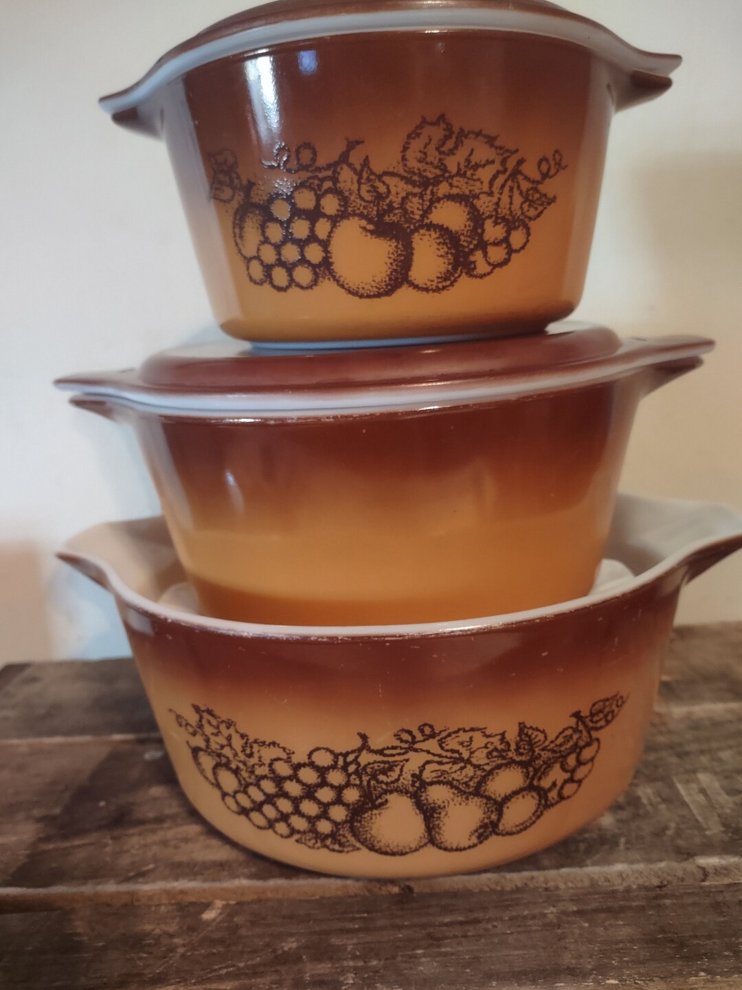Vintage Pyrex Old Orchard Round Casserole Dish Set - Etsy