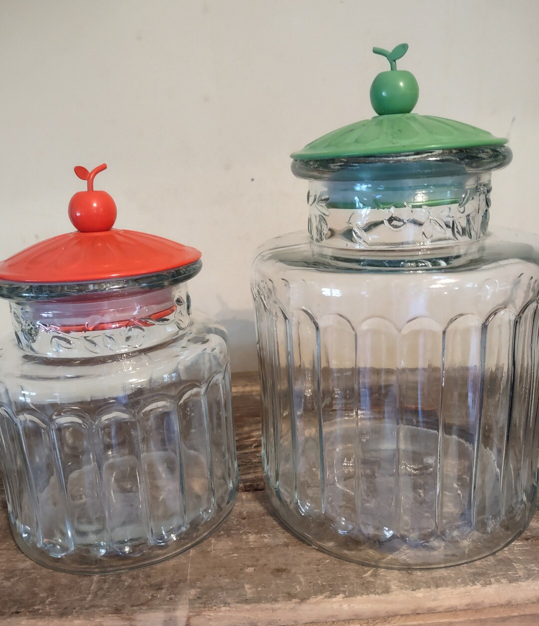 Vintage Clear Ribbed Glass Apple Canister Set - Etsy