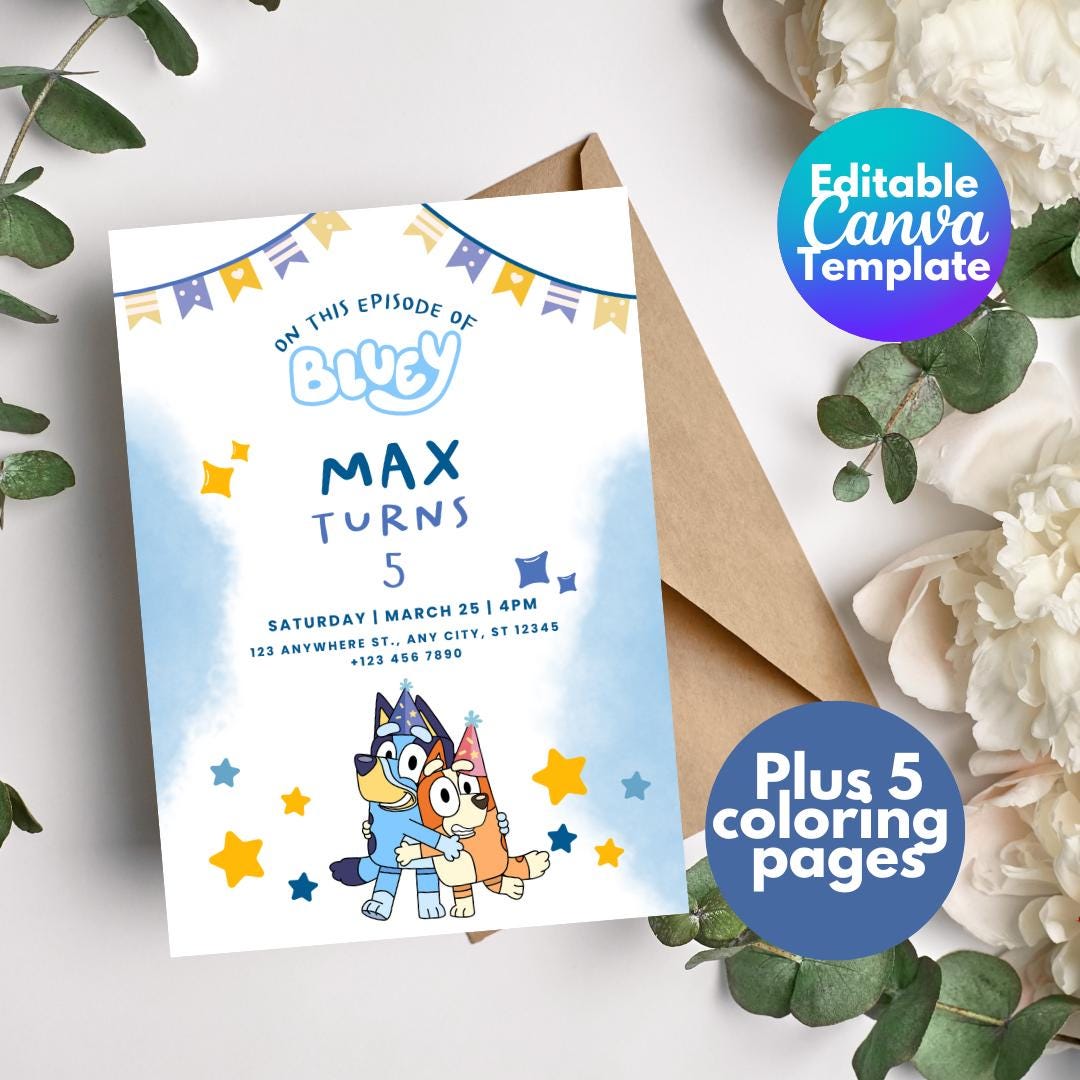 EDITABLE Bluey Birthday Invite, Bluey Birthday Digital Invitation, Blue ...
