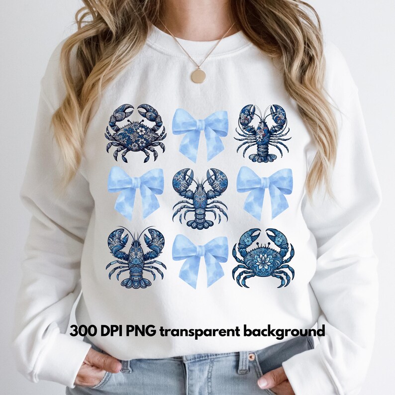 Coquette Blue Paisley Crab & Lobster PNG Fisherman Aesthetic PNG ...