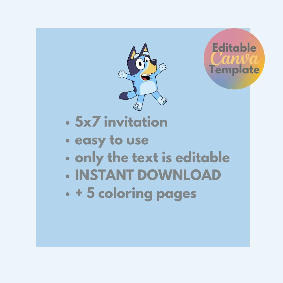 EDITABLE Bluey Birthday Invite, Bluey Birthday Digital Invitation, Blue ...