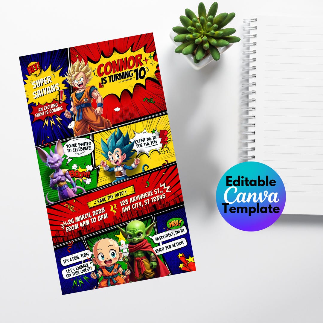 Dragon Ball Z Birthday Invite, Goku Birthday Printable Invite, Trendy ...