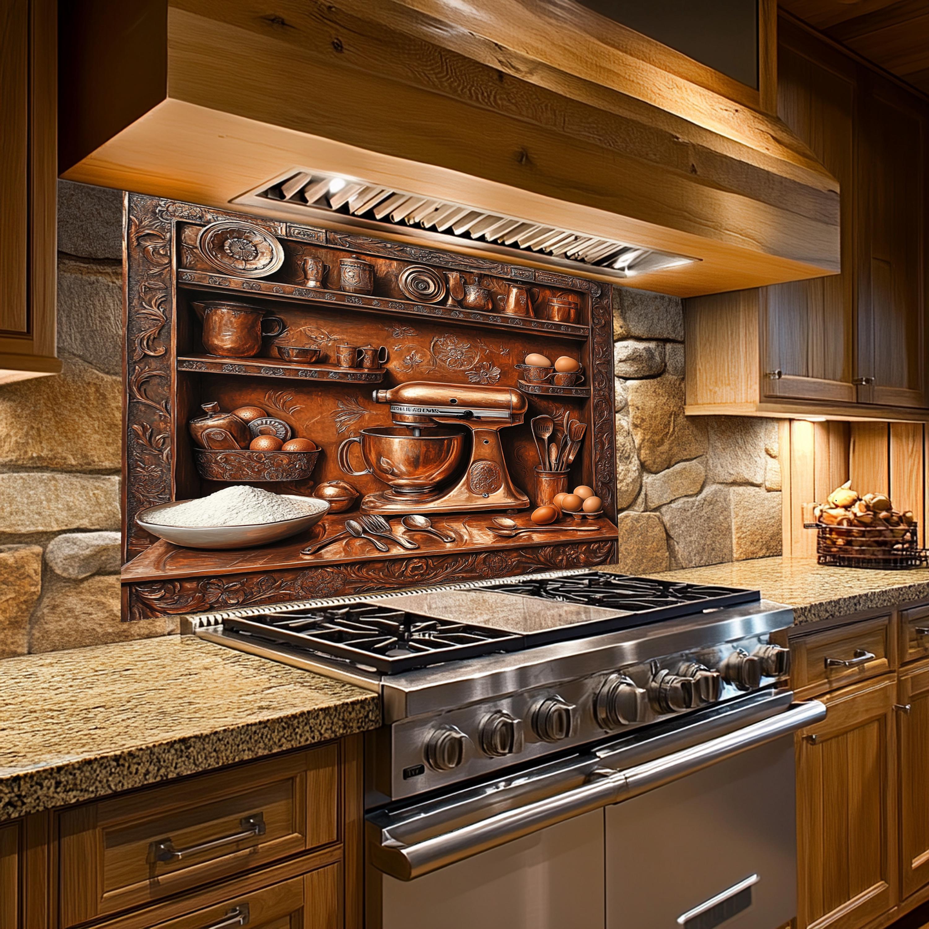 Glass Backsplash for Kitchen, Rustic Stove Backsplash Panel, Tempered ...