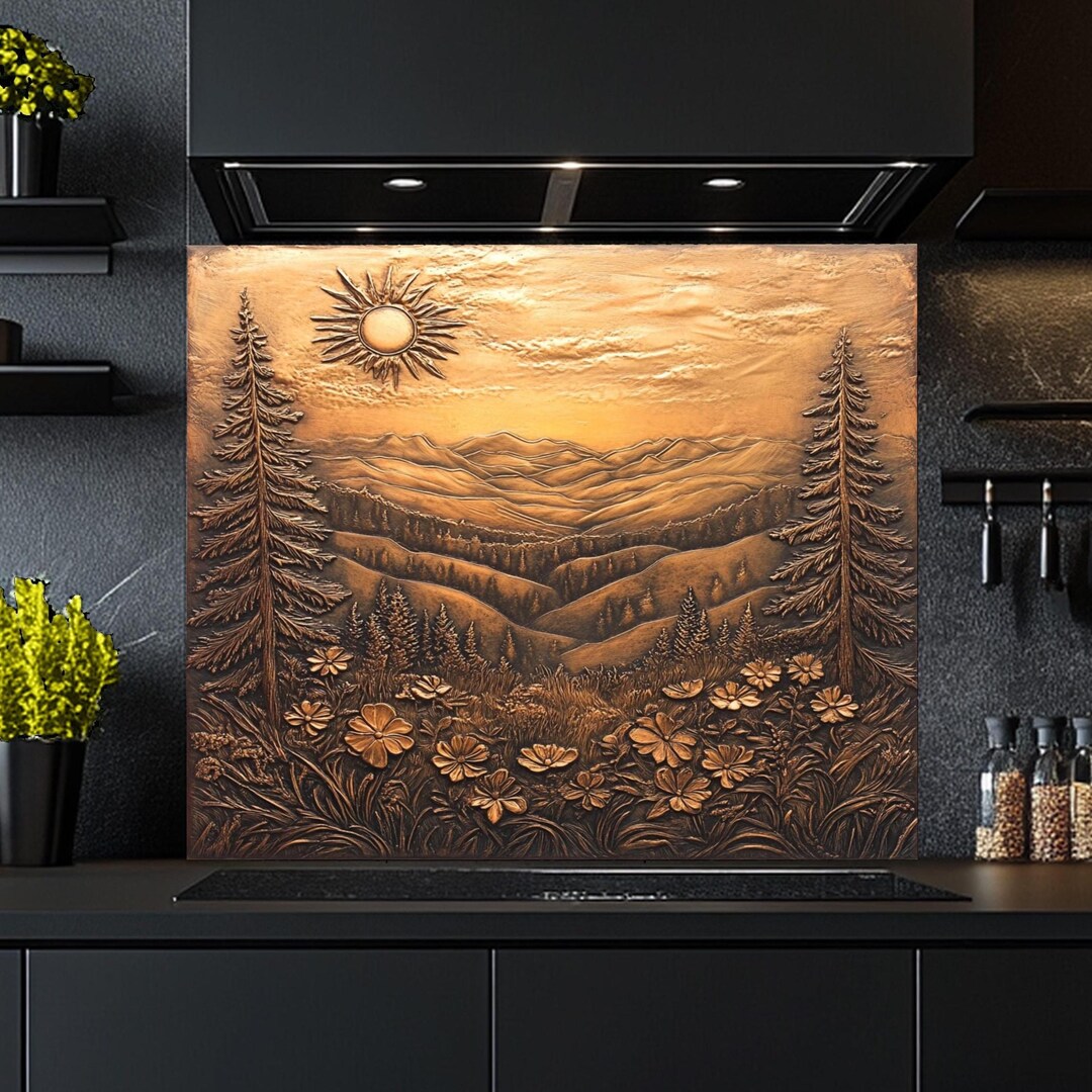 Landscape Tempered Glass Backsplash, Mountain Glass Backsplash ...