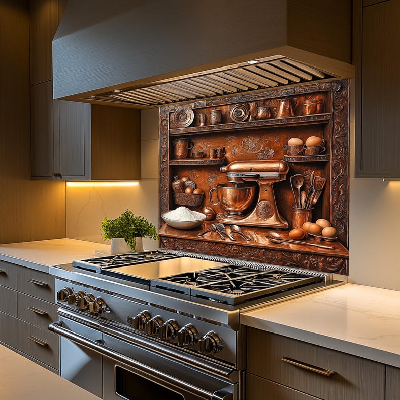 Glass Backsplash for Kitchen, Rustic Stove Backsplash Panel, Tempered ...