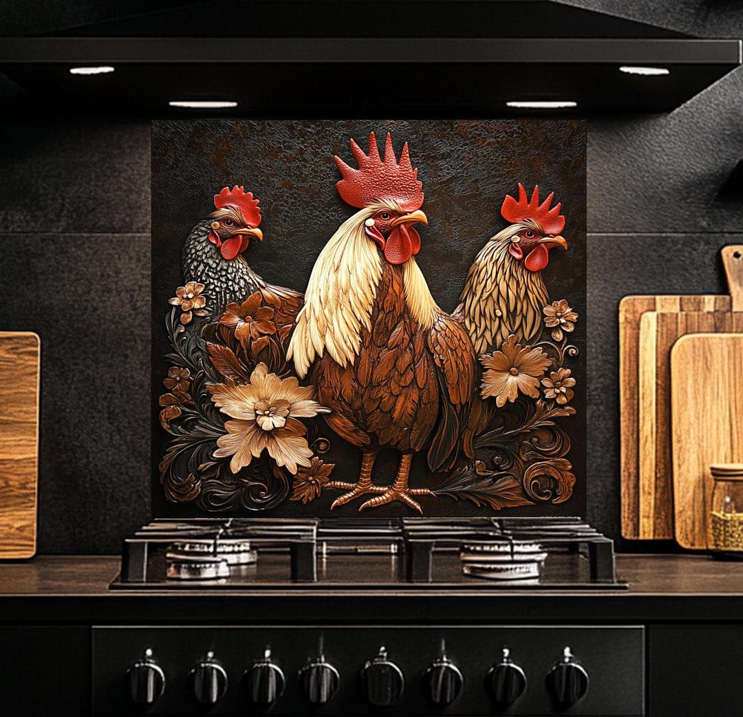Tempered Glass Backsplash, Rooster Glass Backsplash, Kitchen Backsplash ...