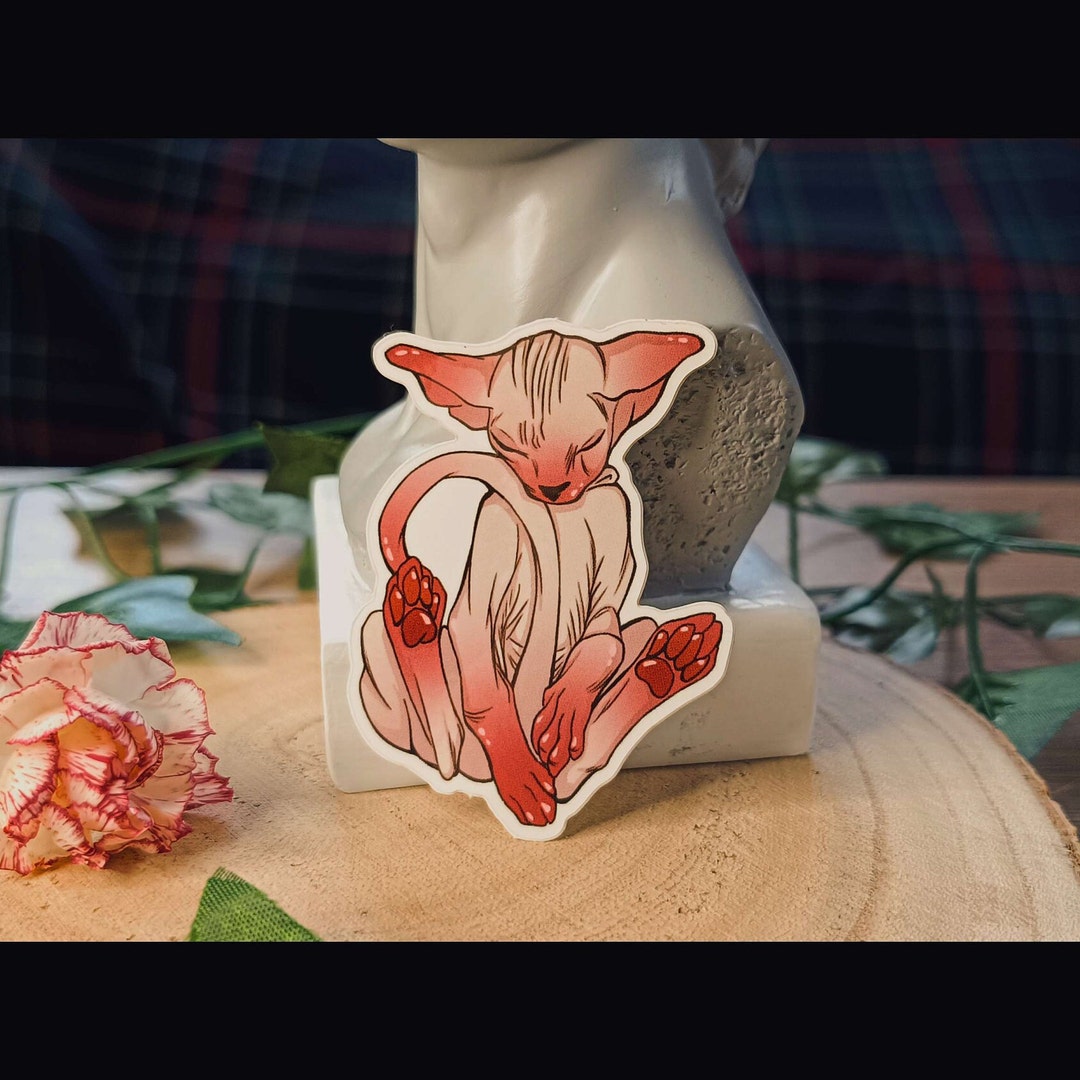 Glossy Sticker Albino Hairless Cat - Etsy