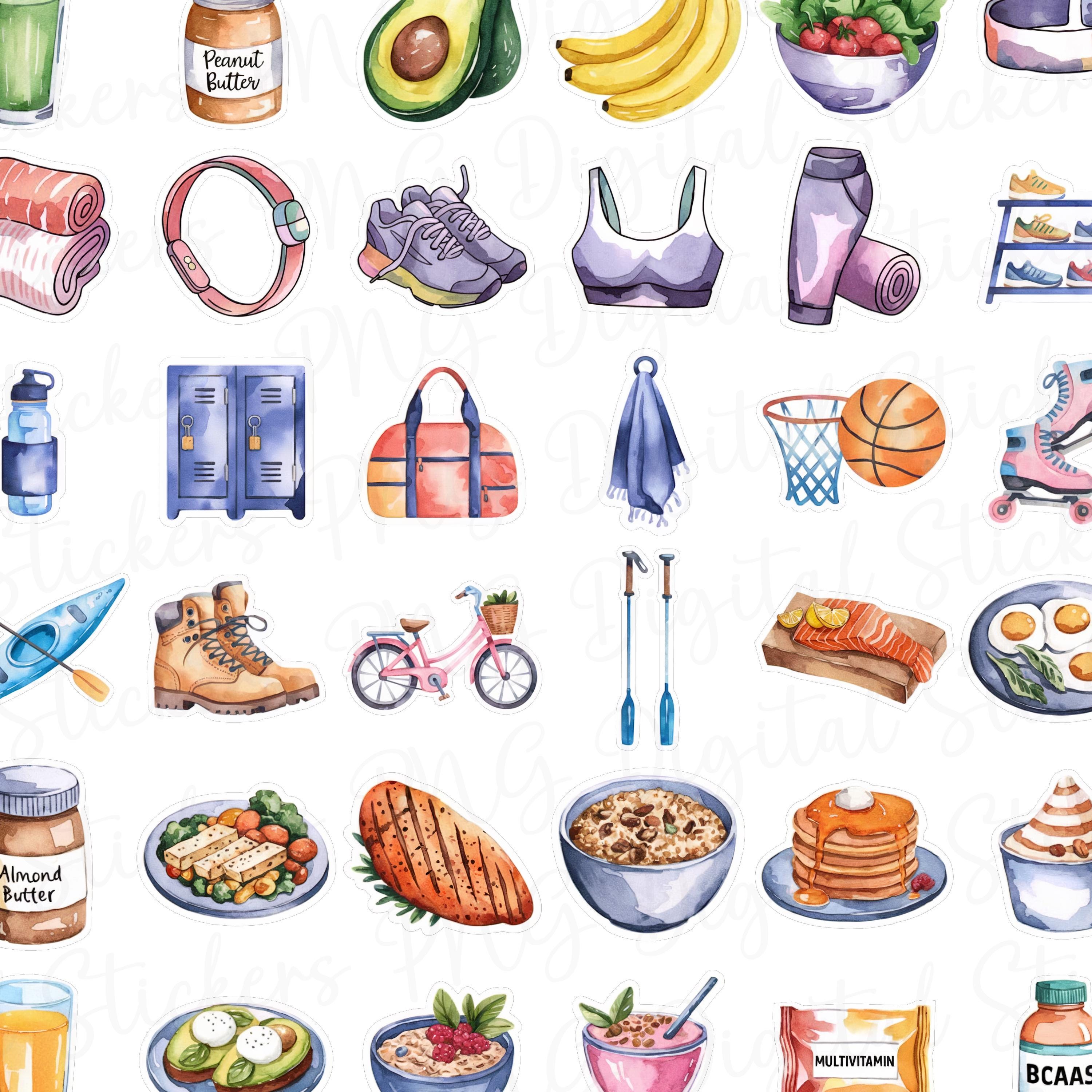 125 Fitness Stickers Digital, Exercise Stickers, Gym Stickers, Workout ...