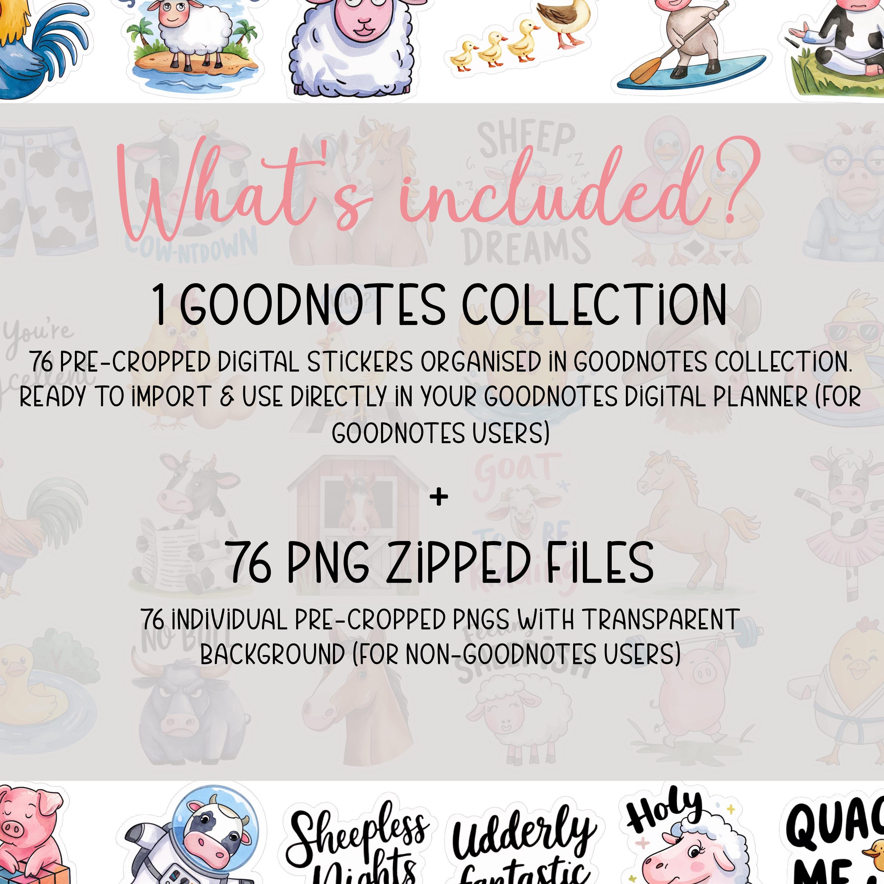 Farm Animals Digital Stickers Bundle Goodnotes Stickers Precropped PNG ...