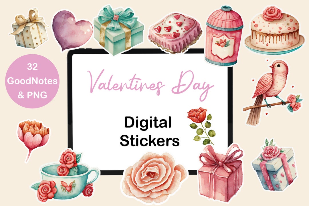 Valentines Day Digital Stickers PNG | Goodnotes Stickers | 32 Planner ...