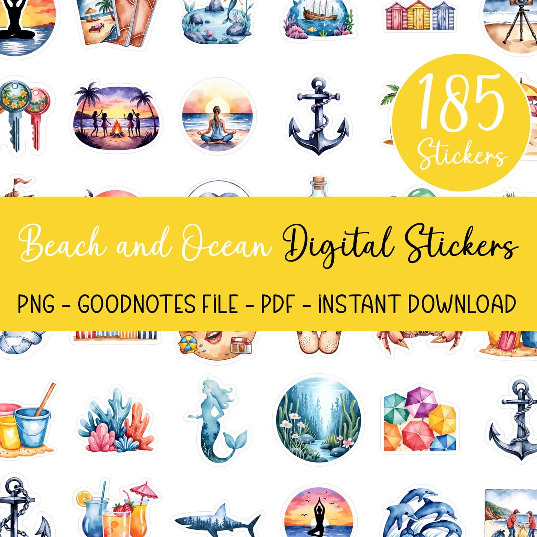Beach Ocean Digital Stickers Goodnotes Bundle 185 Summer Vacation ...