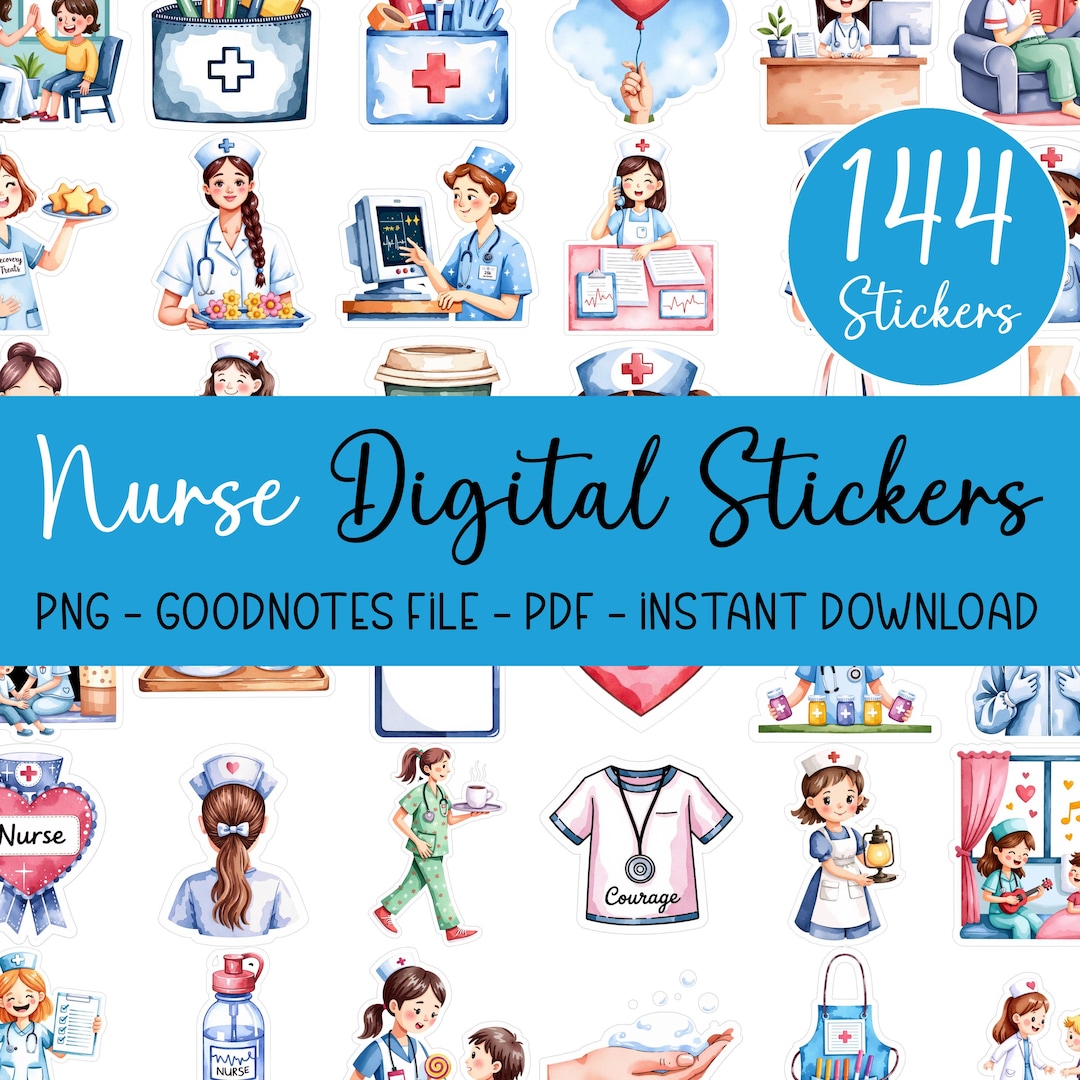 144 Nurse Digital Stickers Bundle Transparent PNG Precropped Goodnotes ...