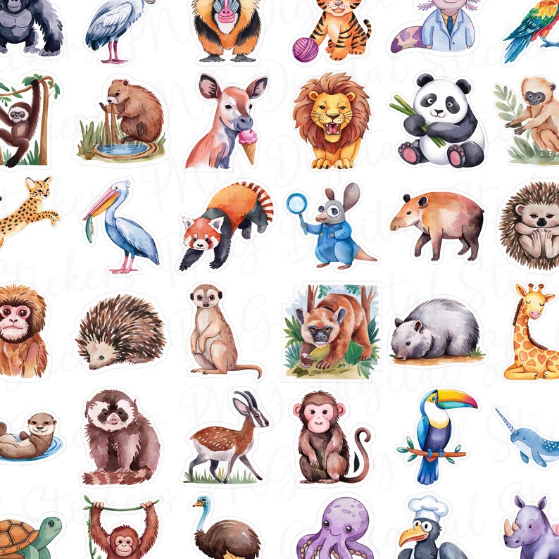 Zoo Animals Digital Stickers for Junk Journaling Scrapbooking Goodnotes ...