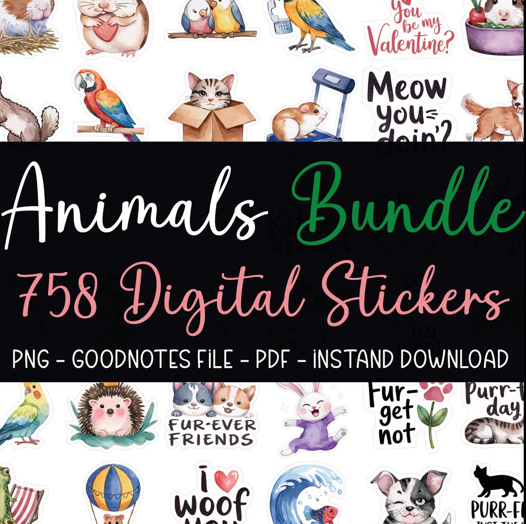 Animal Stickers BUNDLE 758 Pre-cropped PNG Goodnotes Stickers Digital ...