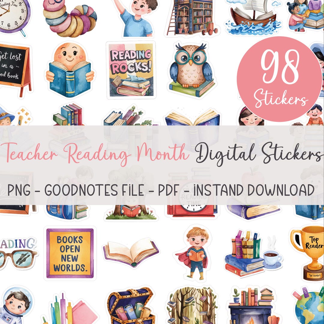 98 Teacher Stickers Digital, Reading Month Bookish Booklover Classroom ...