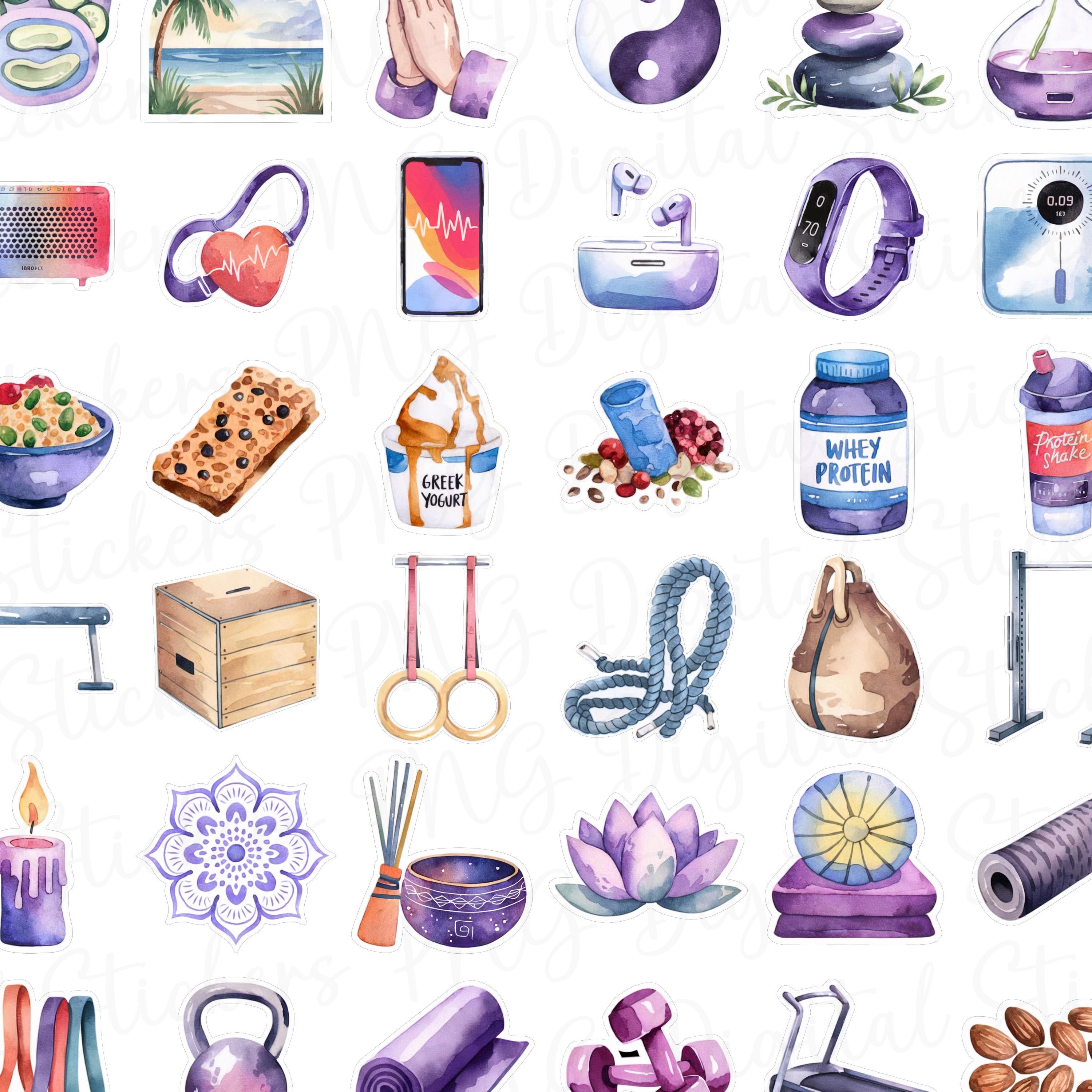 125 Fitness Stickers Digital, Exercise Stickers, Gym Stickers, Workout ...