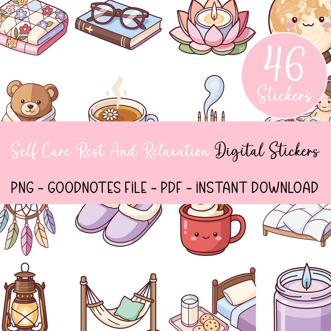 Self Care Rest Relaxation Digital Stickers Goodnotes Bundle 46 ...