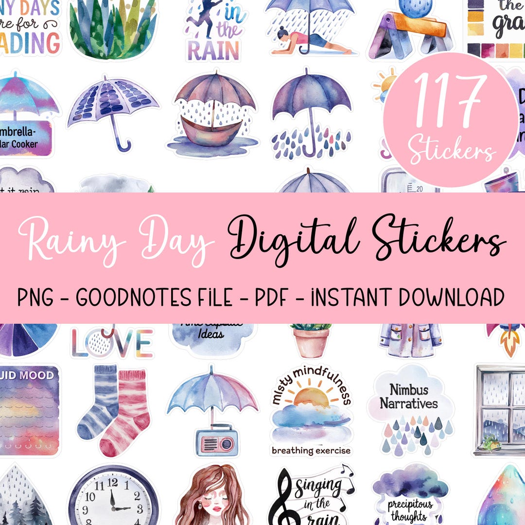 117 Rainy Day Digital Stickers, Cozy Weather Stickers, Goodnotes ...