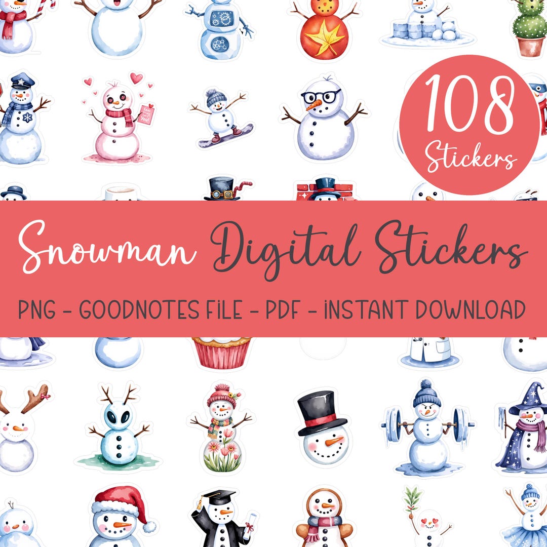 108 Snowman Digital Stickers, Winter Fun Stickers, Goodnotes Stickers ...