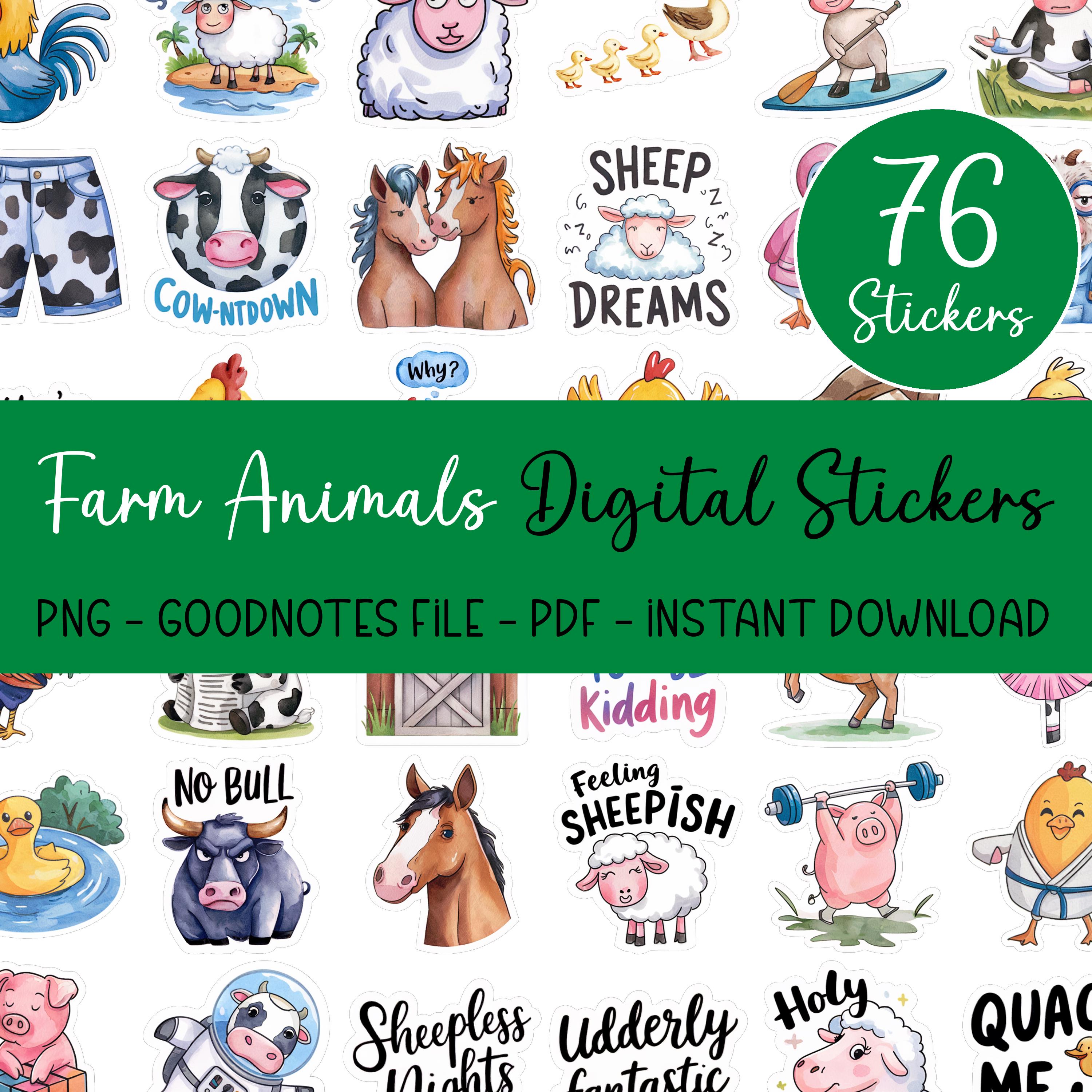 Farm Animals Digital Stickers Bundle Goodnotes Stickers Precropped PNG ...