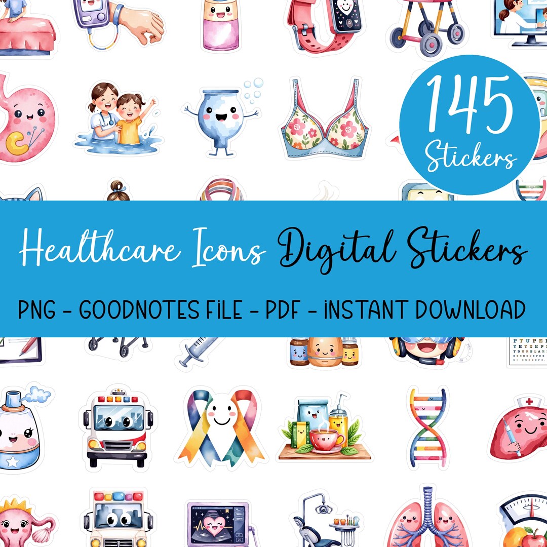 145 Healthcare Stickers Digital Download Bundle Medical Hospital Nurse ...