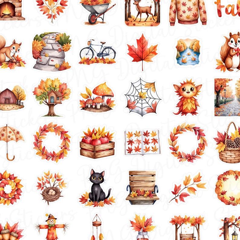 200 Fall Leaves Digital Stickers, Autumn Foliage Stickers, Nature ...