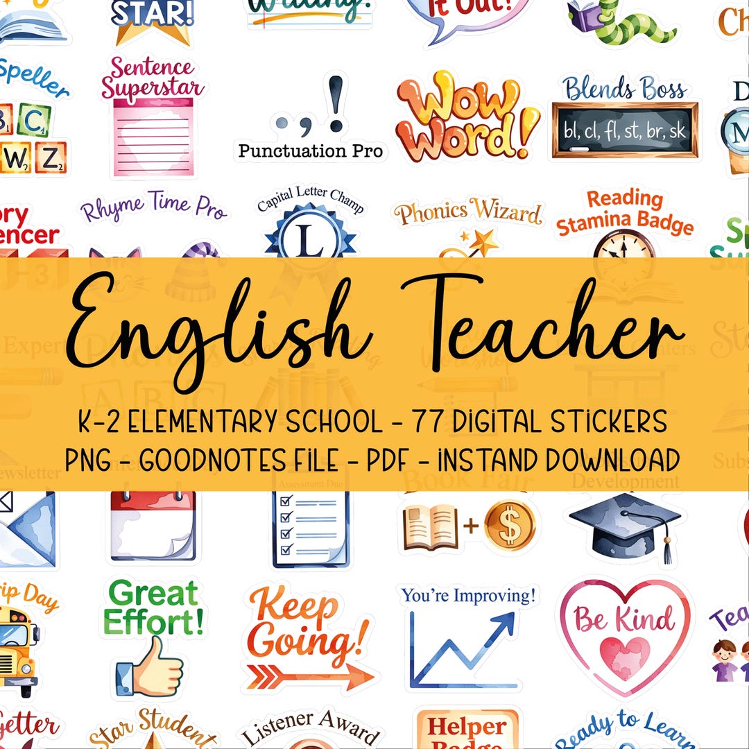 Digital Teacher Sticker Bundle Elementary K2 Classroom Reward Badges ...