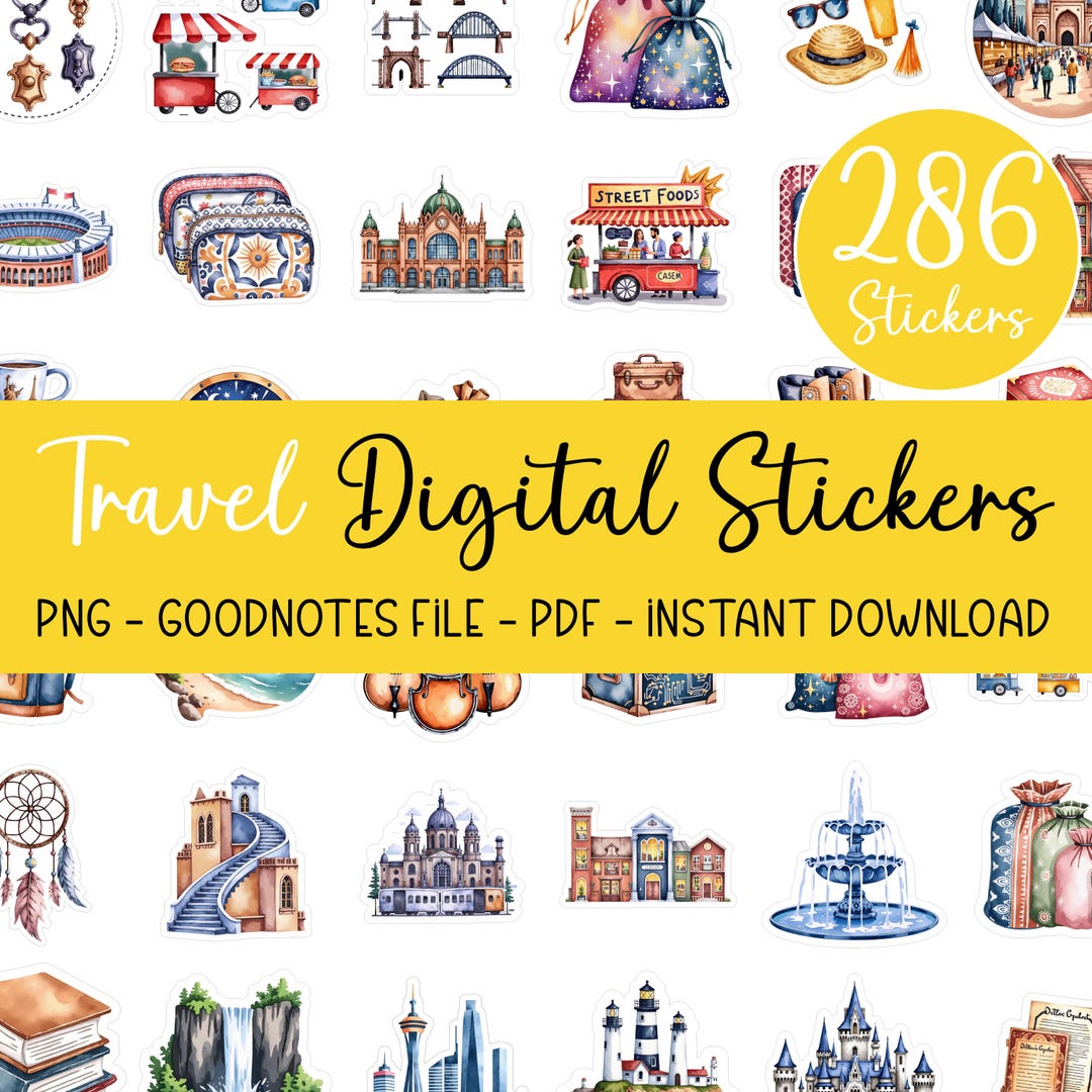 286 Travel Digital Stickers for Goodnotes Planner Bundle Tourist ...