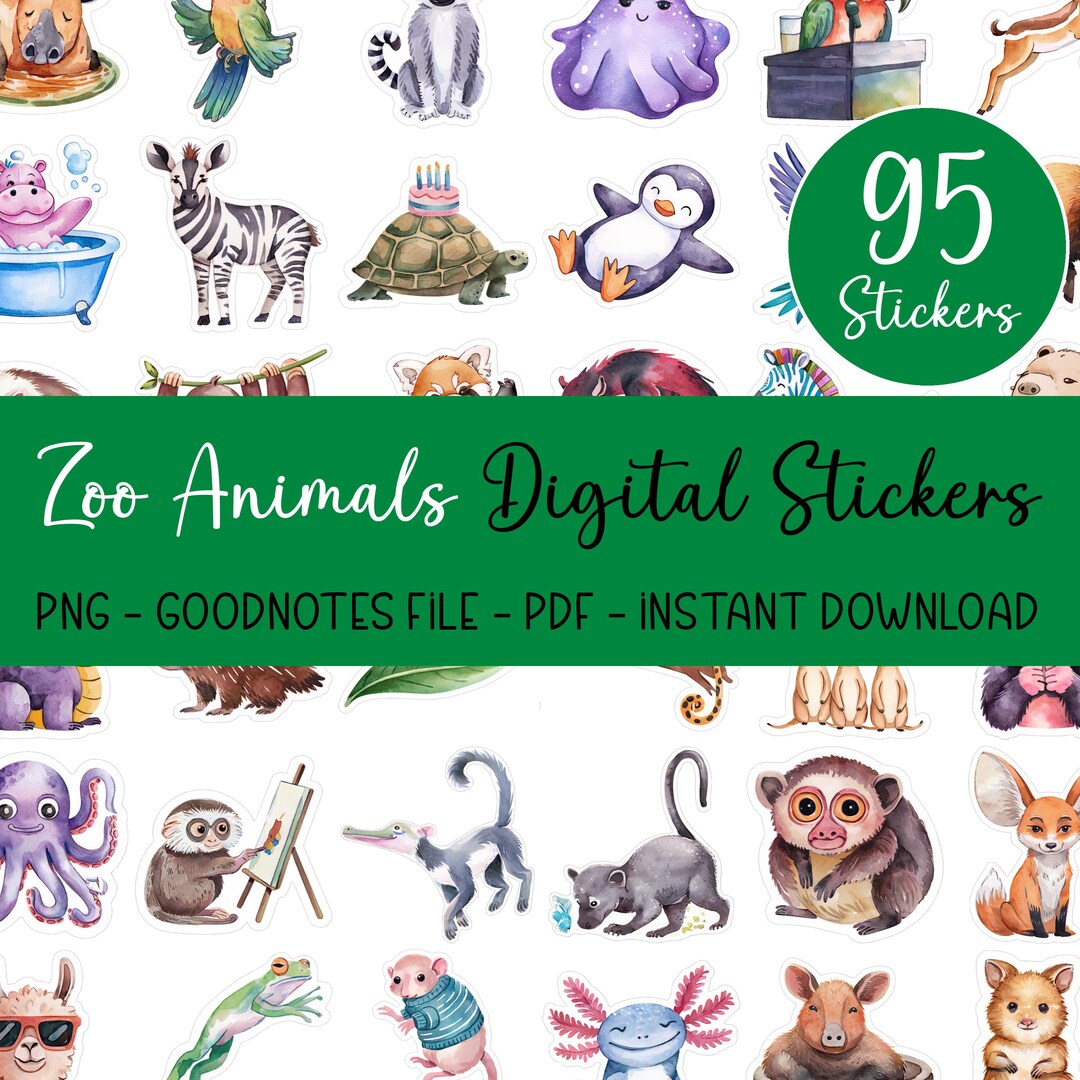 Zoo Animals Digital Stickers for Junk Journaling Scrapbooking Goodnotes ...