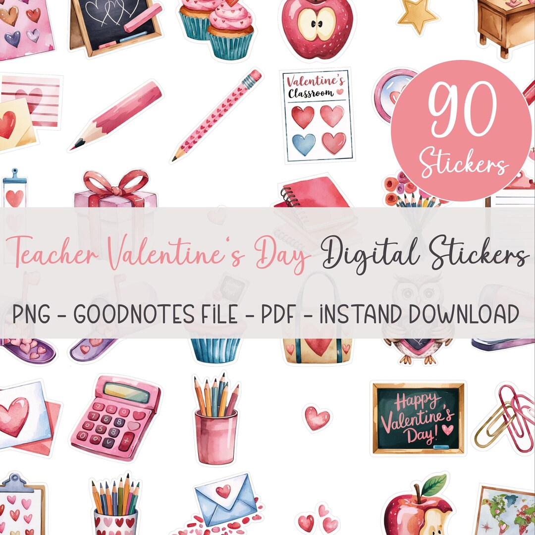 90 Teacher Stickers Digital, Teacher Valentine's Day, Classroom ...