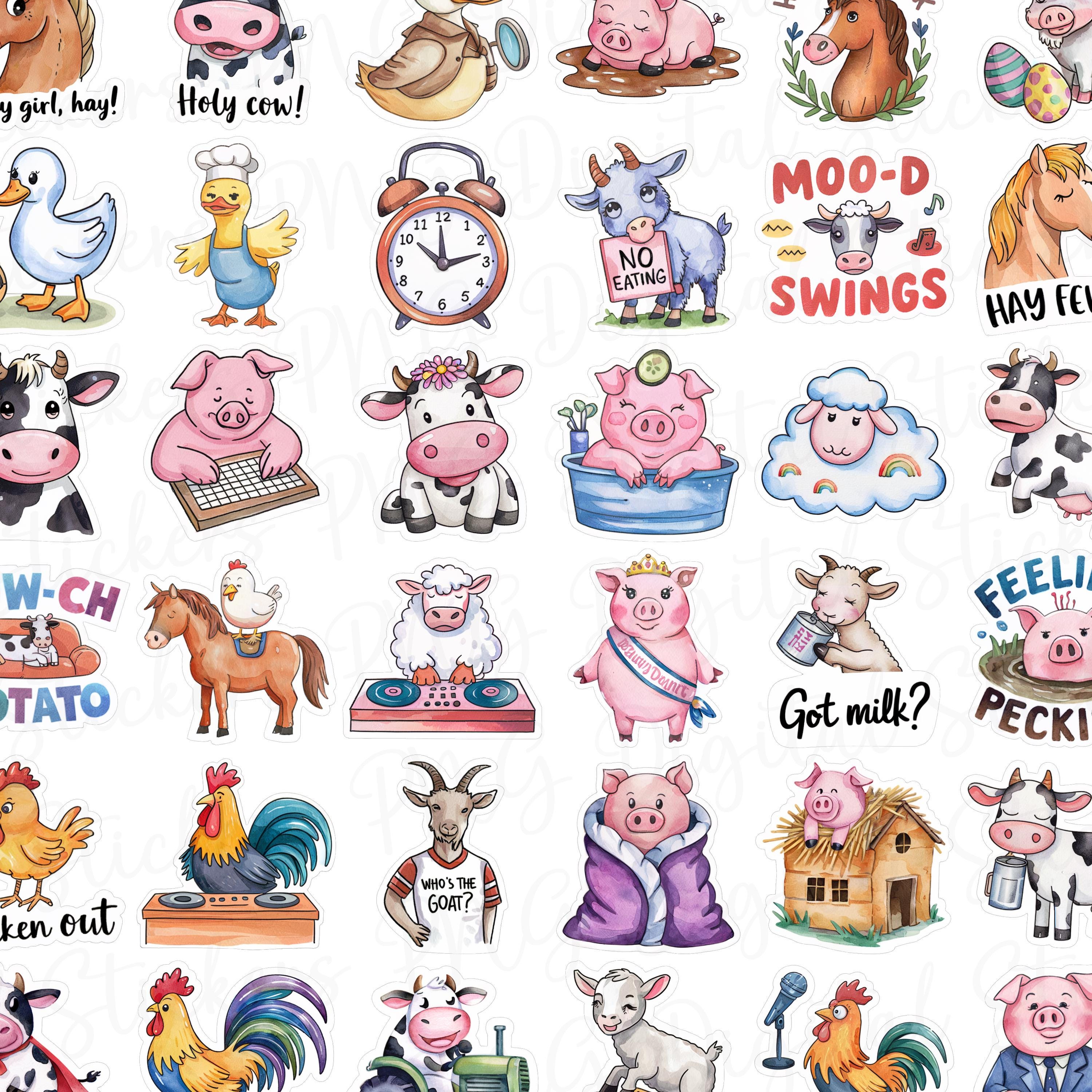 Farm Animals Digital Stickers Bundle Goodnotes Stickers Precropped PNG ...