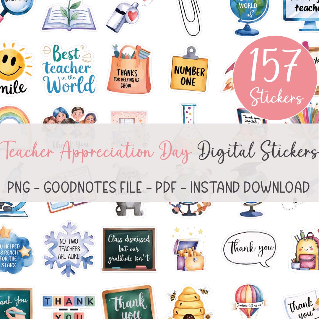 208 Digital Stickers for Teacher, Teacher Appreciation Day, Classroom ...