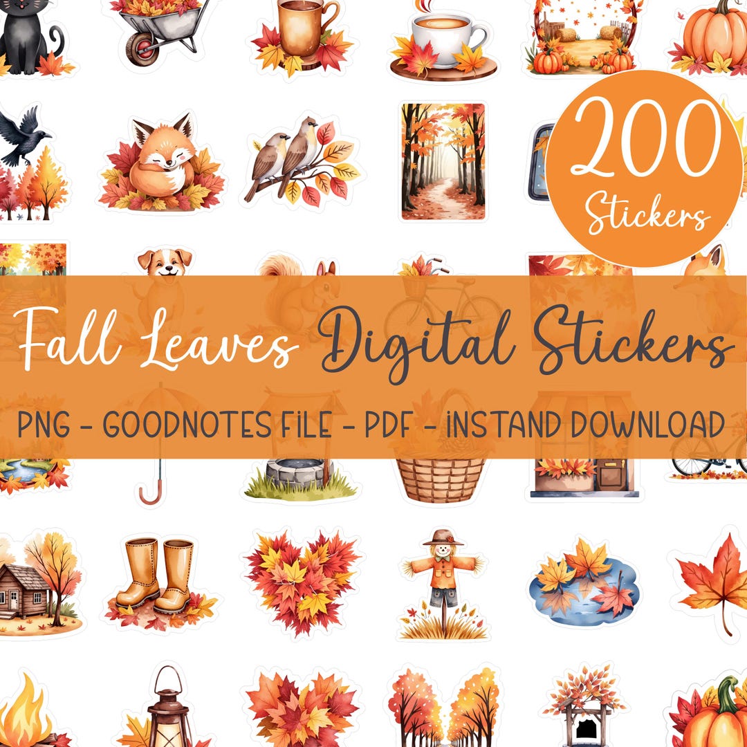 200 Fall Leaves Digital Stickers, Autumn Foliage Stickers, Nature ...
