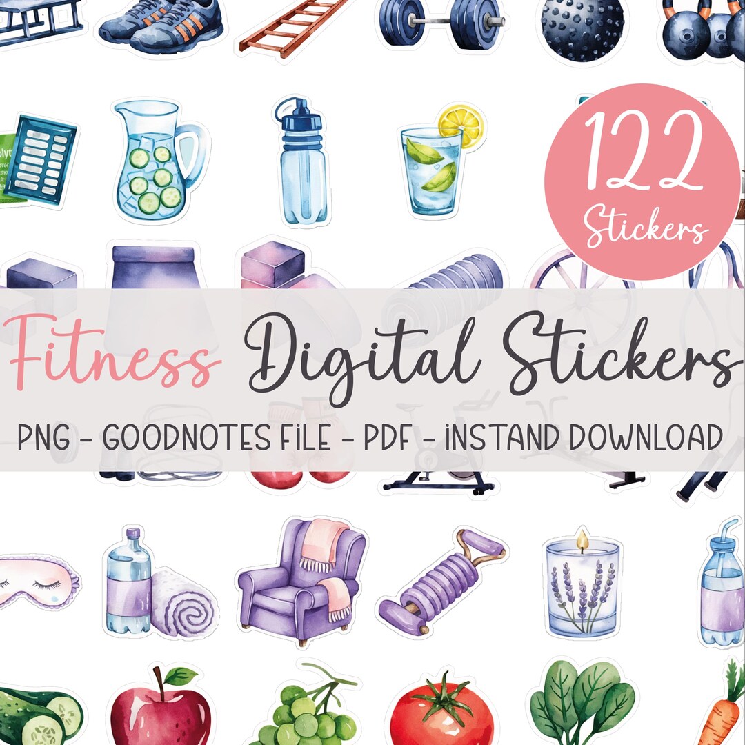 125 Fitness Stickers Digital, Exercise Stickers, Gym Stickers, Workout ...