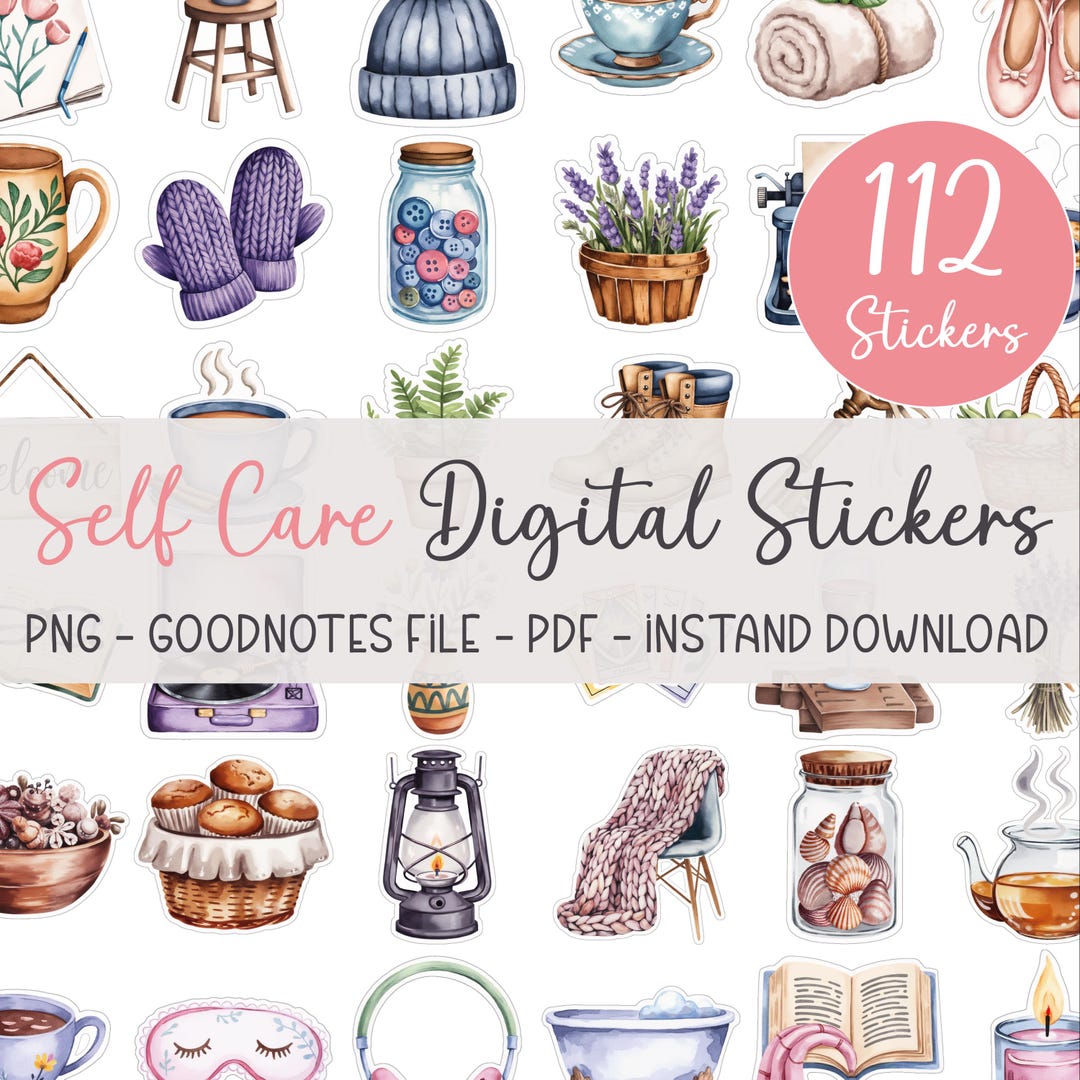 112 Self Care Stickers Digital, Self Love Stickers, Digital Planner ...