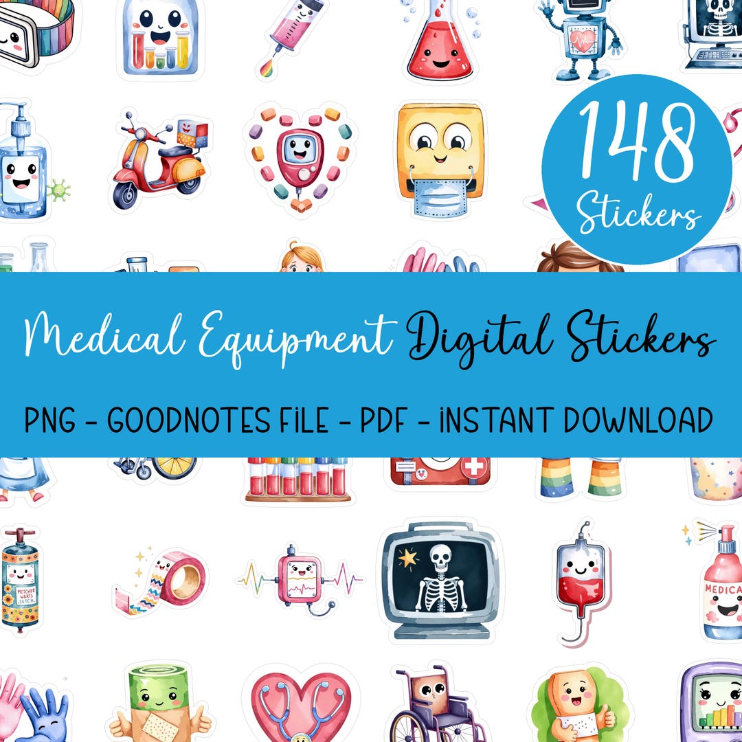 148 Healthcare Digital Stickers Pack Medical Equipment Hospital Nurse ...