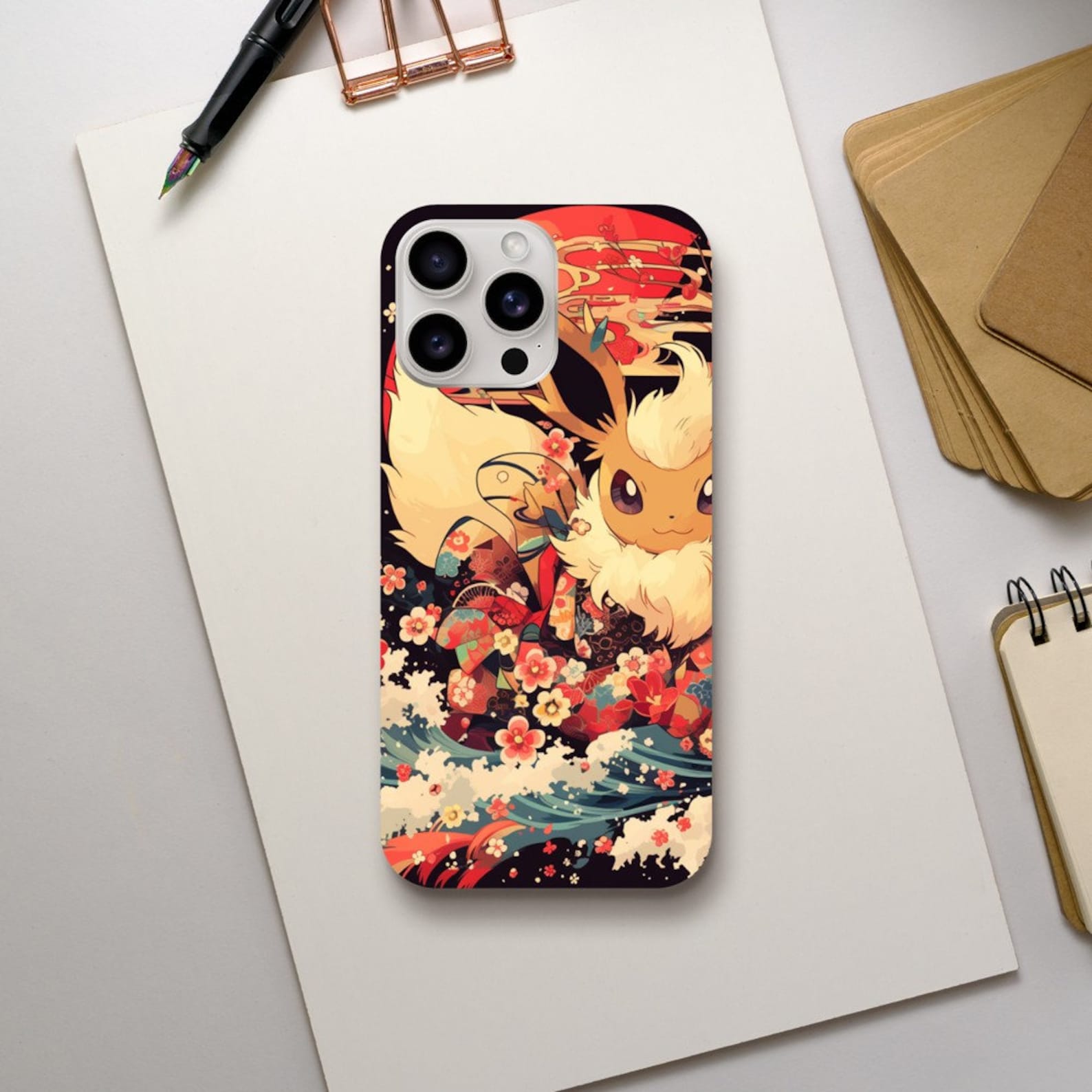 Eevee, Flareon Japanese Illustration iPhone Case | Pokemon Cover | Iphone/ Samsung Case 7-15 Pro ...