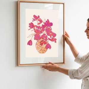 Pink Poppies Vase Print, Modern Floral Line Art, Botanical Wall Decor ...