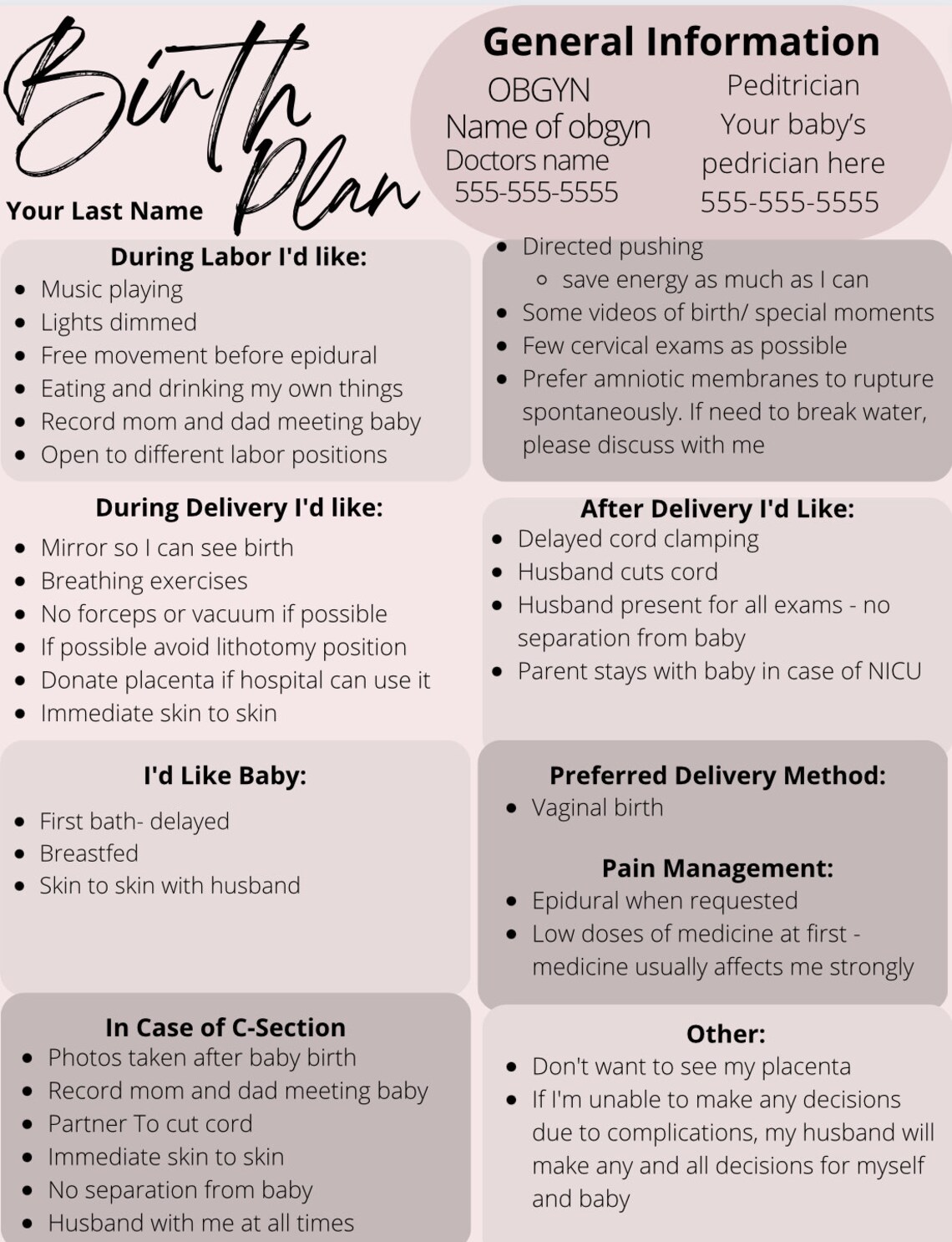 Visual Editable Labor Delivery Plan Canva Template | Labor Delivery ...
