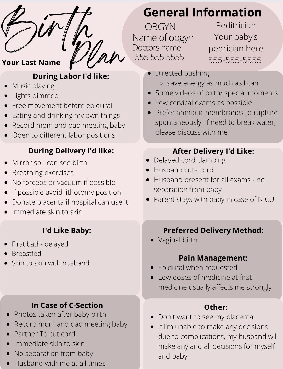 Visual Editable Labor Delivery Plan Canva Template | Labor Delivery ...