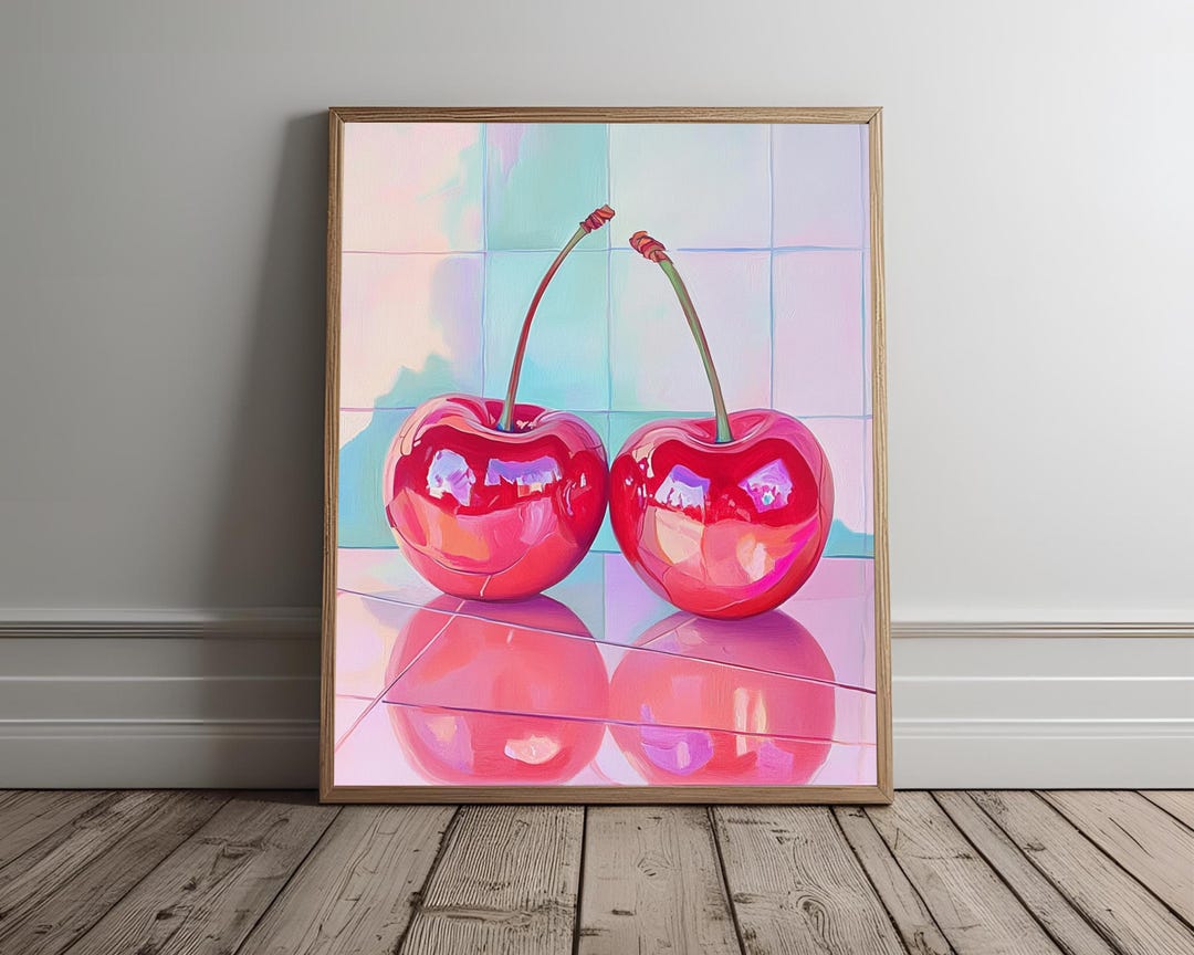 Cherries Art Print, Trendy Girly Art, Cherries Wall Decor, Vintage Room ...