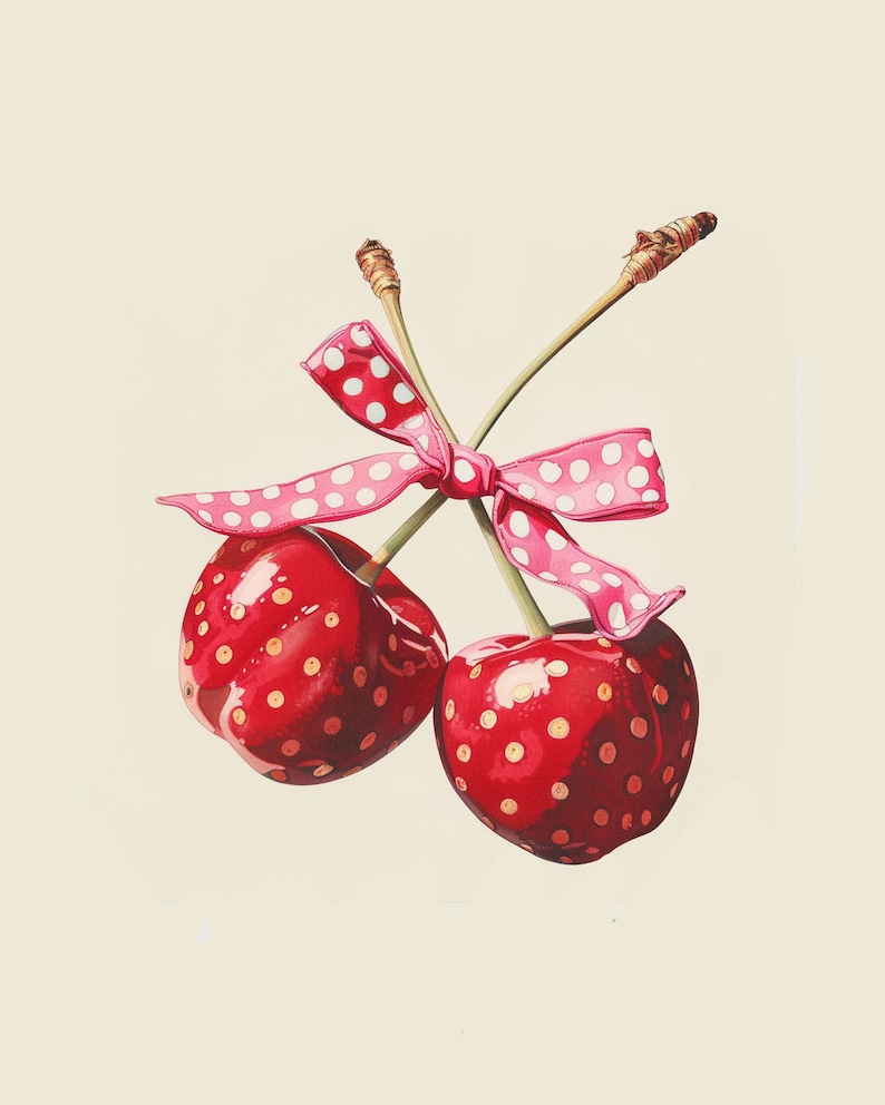 Cute Retro Cherry Poster, Aesthetic Wall Art, Cherry Wall Decor ...