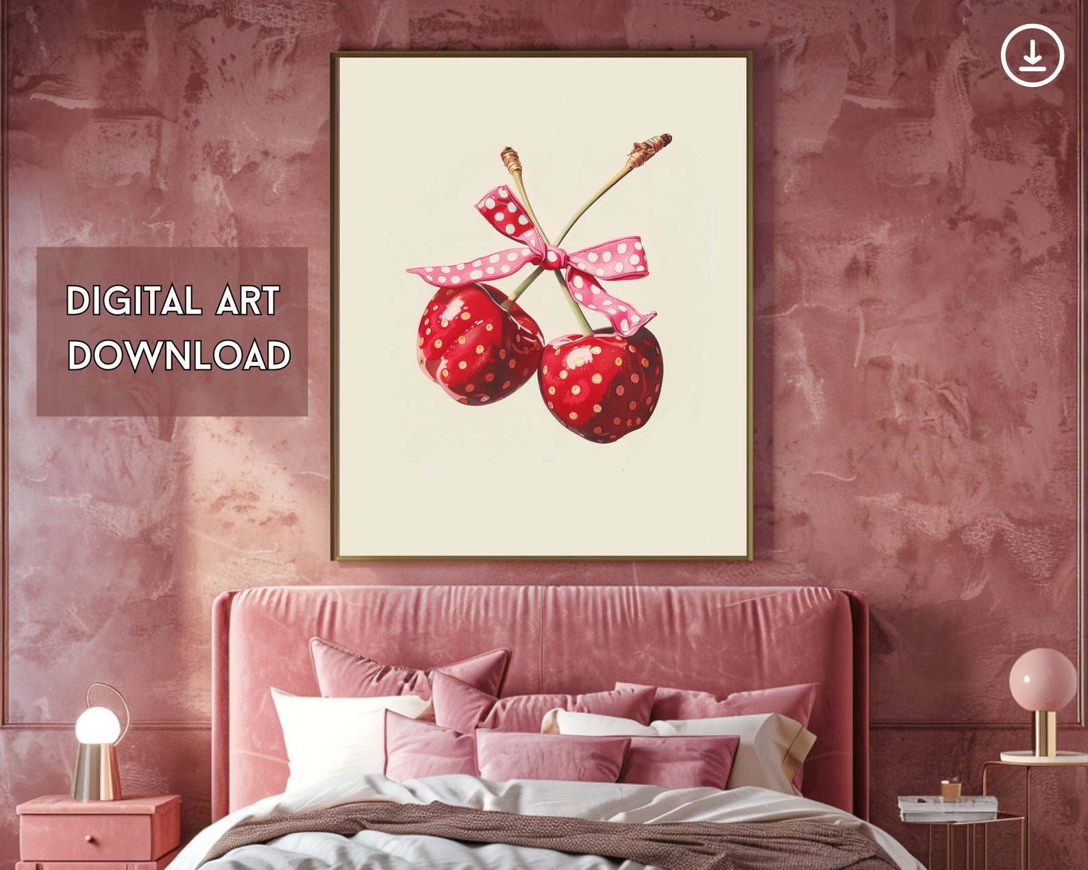 Cute Retro Cherry Poster, Aesthetic Wall Art, Cherry Wall Decor ...